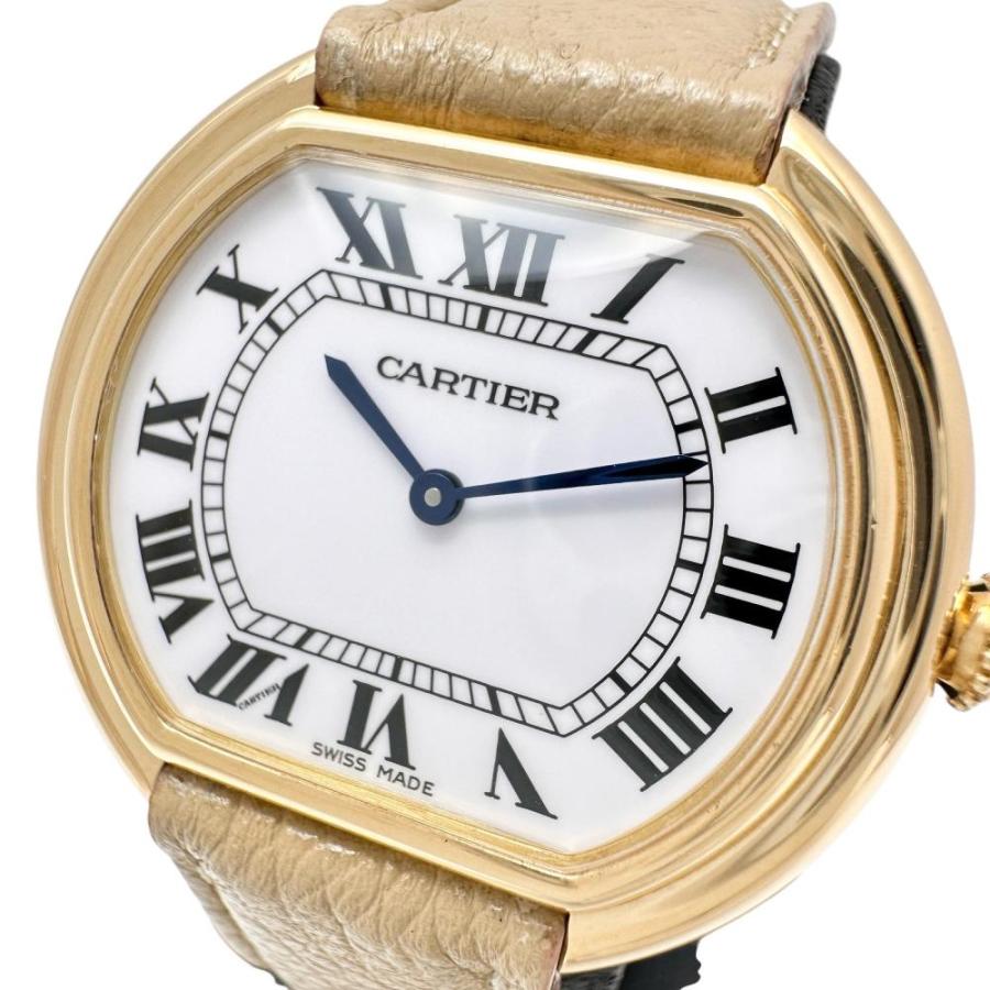 Cartier（カルティエ） 78091 エリプスLM 腕時計 K18YGイエローゴールド/レザー 手巻き ホワイト文字盤/ベージュ社外レザー ...