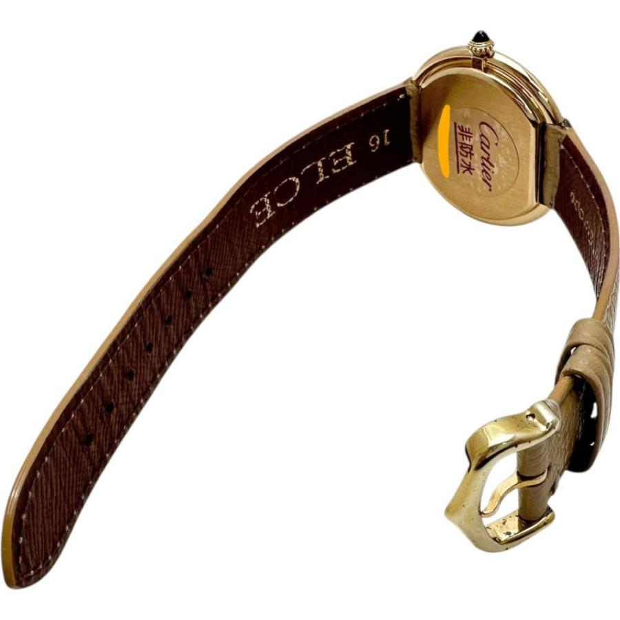 Cartier（カルティエ） 78091 エリプスLM 腕時計 K18YGイエローゴールド/レザー 手巻き ホワイト文字盤/ベージュ社外レザー ...