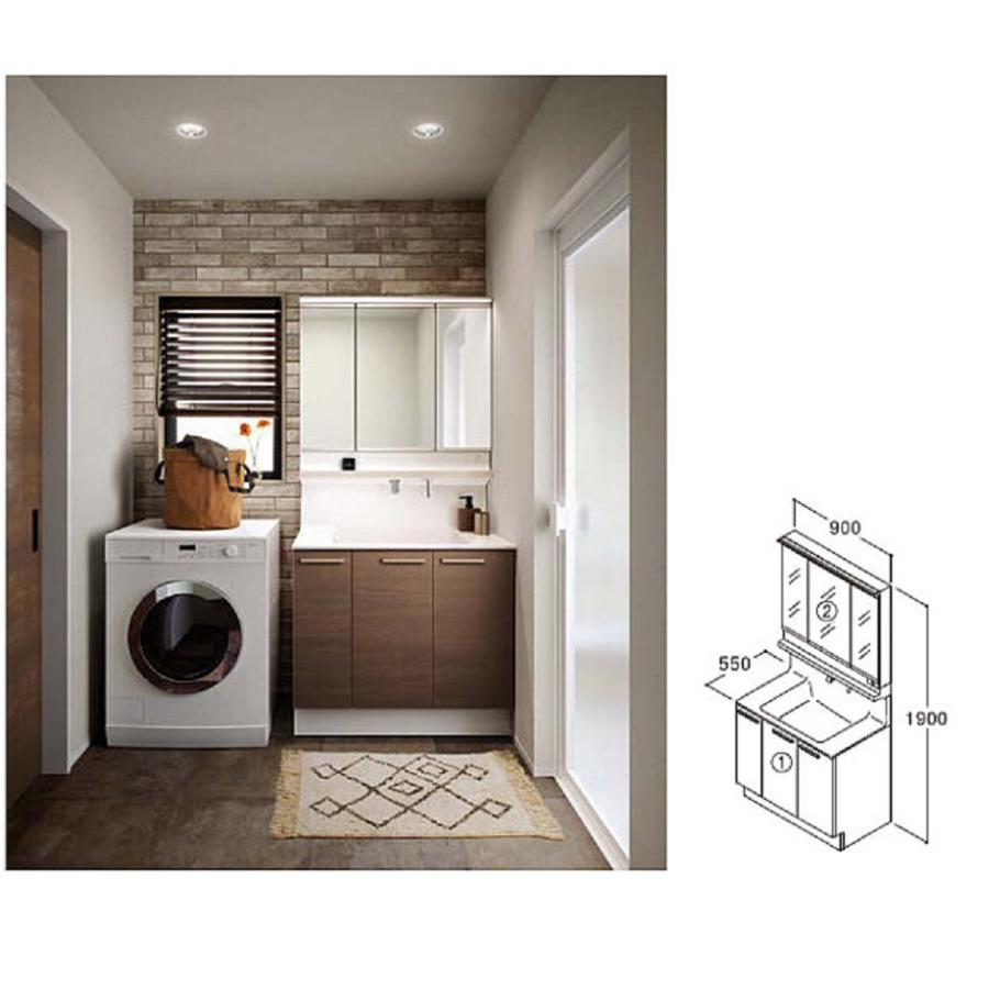 オクターブ（TOTO） LDSFB090BJGDN1+LMFB090A3GLG1G TOTO 洗面化粧台 オクターブW900 片引き出し＋タッチレスワイドLED3面鏡 送料無料 ...