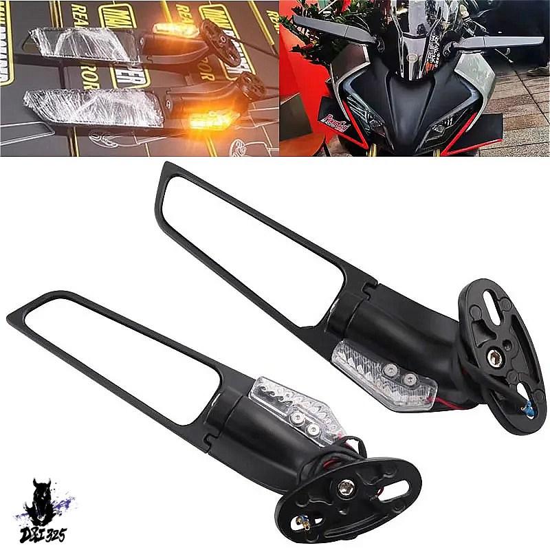 ヤマハ YZF R6 R1 R1S R25 R3 R125 R15 YZR600R 用 調整可能な回転式フロントミラーカスタムウィンカー ...