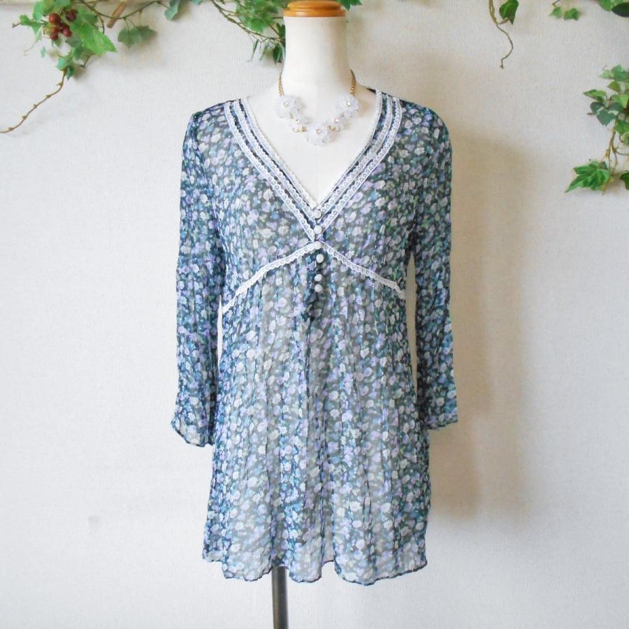 ラ シュメール LA.SUMER 花柄 プリント の 可愛い シースルー チュニック ブラウス 日本製 40 : リサイクルマーケットママポケット - 通販 - Yahoo!ショッピング