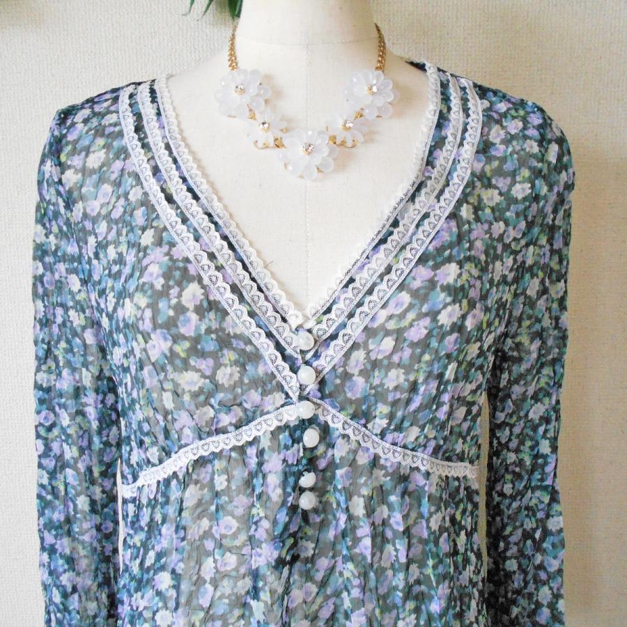 ラ シュメール LA.SUMER 花柄 プリント の 可愛い シースルー チュニック ブラウス 日本製 40 : リサイクルマーケットママポケット - 通販 - Yahoo!ショッピング