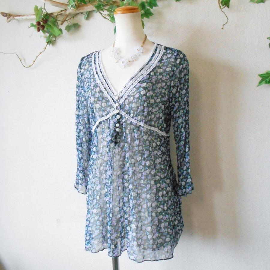 ラ シュメール LA.SUMER 花柄 プリント の 可愛い シースルー チュニック ブラウス 日本製 40 : リサイクルマーケットママポケット - 通販 - Yahoo!ショッピング