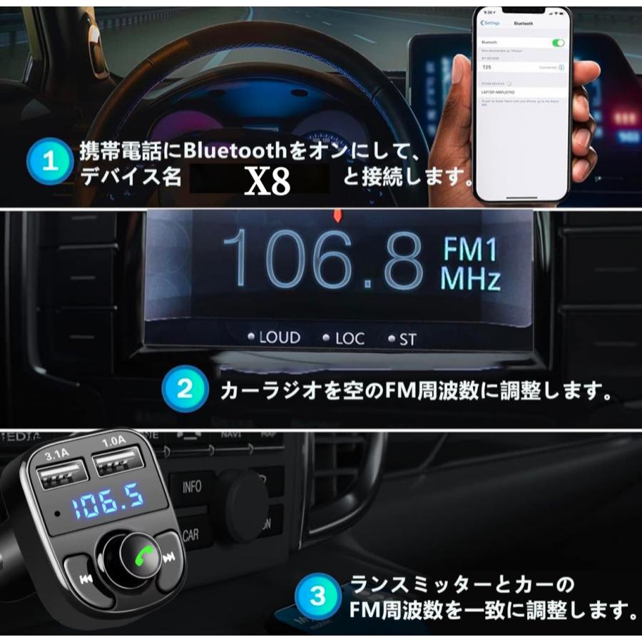 2個セット※箱付き FMトランスミッター USB2口急速充電 mp3 ハンズフリー シガーソケット スマホBluetooth 5.0 日本語 ...