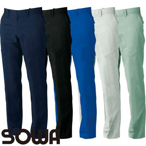 作業服 パンツ スラックス 桑和 SOWA スラックス（ノータック・脇ゴム） 9669-99 作業着 通年 秋冬 制電 ストレッチ 消臭 男女共用 野帳ポケット 反射 エコ イ : 作業服 ...