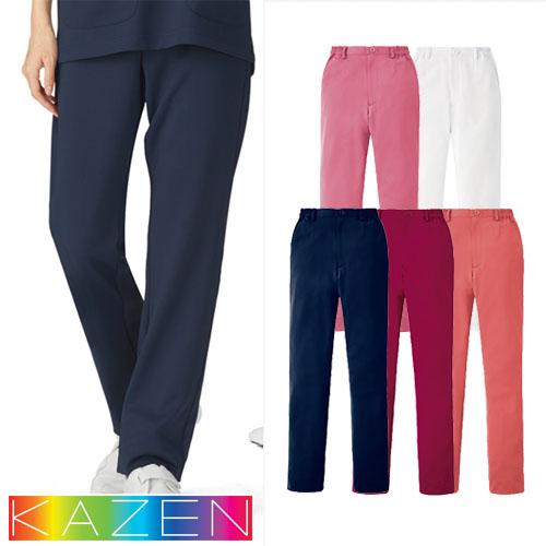 850 KAZEN カゼン ナースウェア パンツ 女性用 スリム ストレート 脇ゴム 両脇ポケット ウエストベルト通し付 工業洗濯可 制菌 医療用 レディース スラックス : 作業服 安全靴 ...