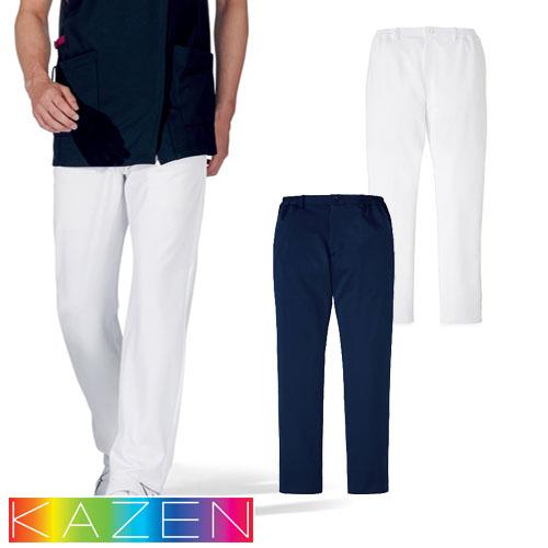 メンズ スラックス パンツ 857 白衣 ズボン 白パンツ KAZEN カゼン 医療 制服 ユニフォーム 病院 ストレッチ 医者 看護師 おしゃれ かっこいい : 作業服 安全靴 安全帯の ...