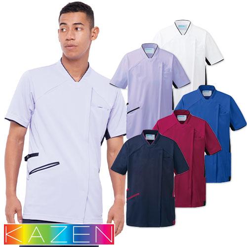スクラブ 半袖 白衣 医療 987 カゼン KAZEN 男女兼用 医師 看護師 ナース ストレッチ 伸びる 病院 小児科 介護 かわいい かっこいい おしゃれ : 作業服 安全靴 安全帯の ...