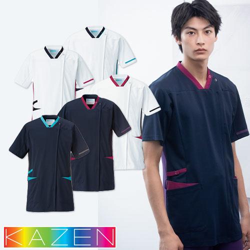 スクラブ 半袖 白衣 医療 998 カゼン KAZEN 男女兼用 医師 看護師 ナース ポケット ストレッチ 病院 小児科 介護 おしゃれ かわいい かっこいい : 作業服 安全靴 安全帯の ...
