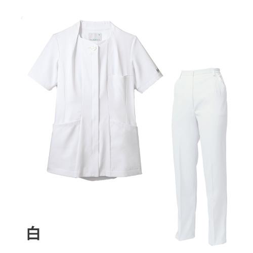 ジャケット 白衣 上下セット 白パンツ 住商モンブラン レディース 医療 PP301 73-1181 半袖 医師 医者 看護師 ナース かわいい ストレッチ スリム : スクラブ 白衣 ...