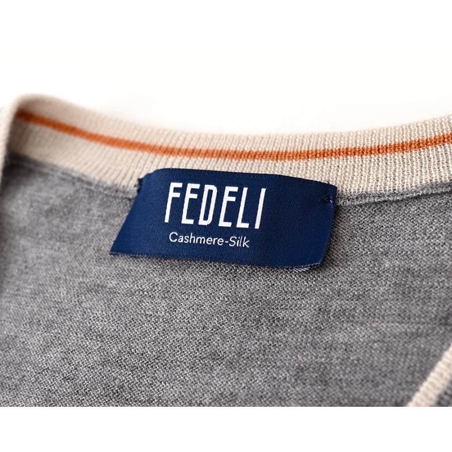 FEDELI フェデーリ / カシミヤシルク ラインVネックニット ・mod. PULL. ML. CH SETA TRICOLOR ・col. シルバーグレー ・イタリア製 ・国内正規品 ...
