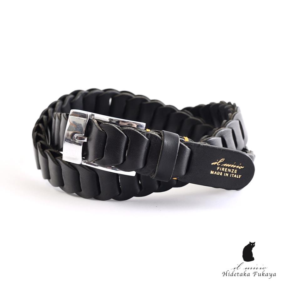 il micio イル ミーチョ ・BOHO バケッタレザー メッシュベルト 25mm ・Vachetta-AA4S ・col. BLACK ...