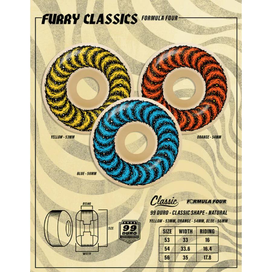 SPITFIRE WHEELS GRIMPLE STIX FORMULA FOUR (F4) FURRY CLASSIC SHAPEC 99DURO 54mm 4個1セット (オレンジ ...