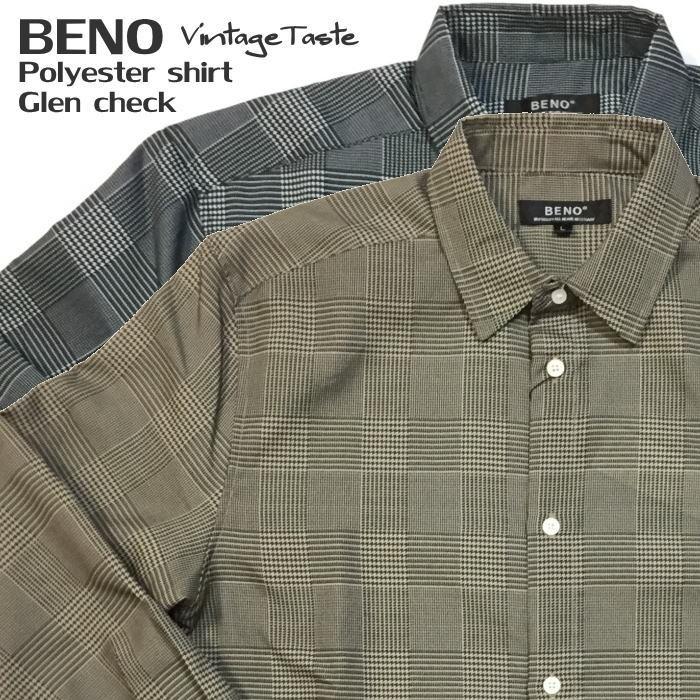 BENO ビーノ ヴィンテージテイスト グレンチェック ポリシャツ 長袖シャツ トレンドアイテム Vintage taste ...