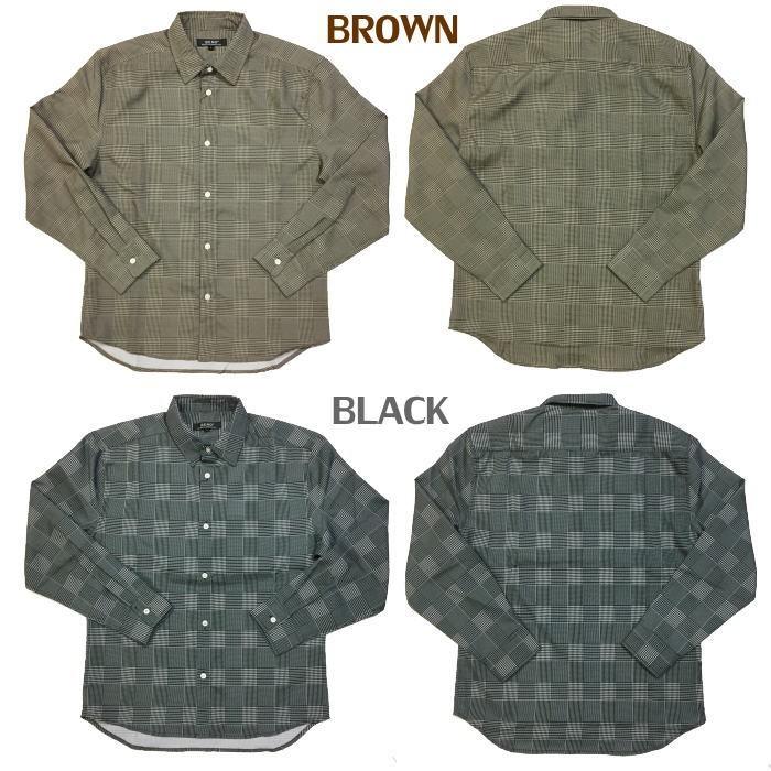 BENO ビーノ ヴィンテージテイスト グレンチェック ポリシャツ 長袖シャツ トレンドアイテム Vintage taste ...