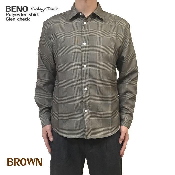 BENO ビーノ ヴィンテージテイスト グレンチェック ポリシャツ 長袖シャツ トレンドアイテム Vintage taste ...