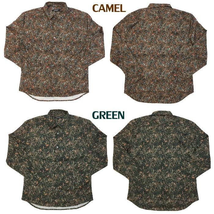BENO ビーノ ヴィンテージテイスト ペイズリー ポリシャツ 長袖シャツ トレンドアイテム Vintage taste POLYESTER ...