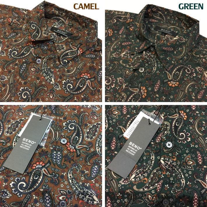BENO ビーノ ヴィンテージテイスト ペイズリー ポリシャツ 長袖シャツ トレンドアイテム Vintage taste POLYESTER ...