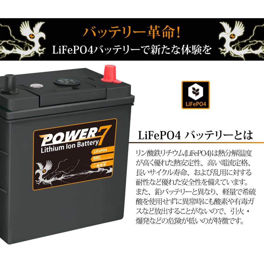 POWER7 リチウムイオンバッテリー Plus 46B24L+ 46B24R+ (互換 46B24 50B24 58B24 60B24 65B24 70B24 etc ) 自動車用バッテリー ...