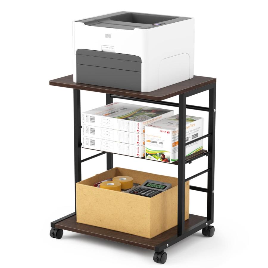DEWEL プリンタ台 プリンタラック 幅50cm 奥行40cm 高さ63cm 総耐荷重60kg キャスター付き デスクサイド収納3段 棚板 : 満天堂 - 通販 - Yahoo!ショッピング
