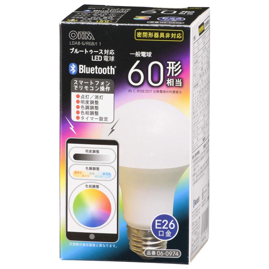 OHM LED Bluetooth対応 E26 60形相当 広配光 調色/色相調整 LDA8-G/RGB/I 1 : 満天堂ヤフーショッピング店 - 通販 - Yahoo!ショッピング