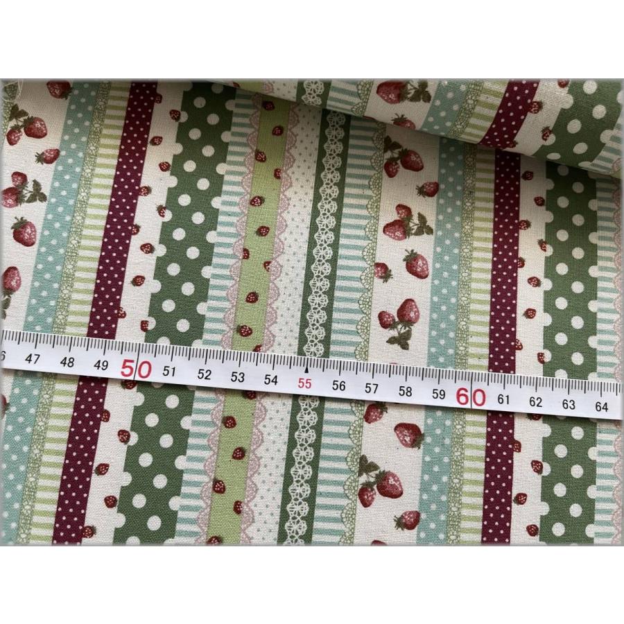 marble 50cm シーチング 生地 布 イチゴ 苺 ストライプ little very berry おしゃれ プリント green 2C ...