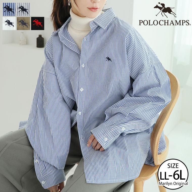 A HAPPY MARILYN 大きいサイズ レディース シャツ POLO CHAMPS ポロチャンプス ブラウス トップス LL 3L 4L 5L 6L 長袖 秋 秋物 秋服 冬 冬物 ...