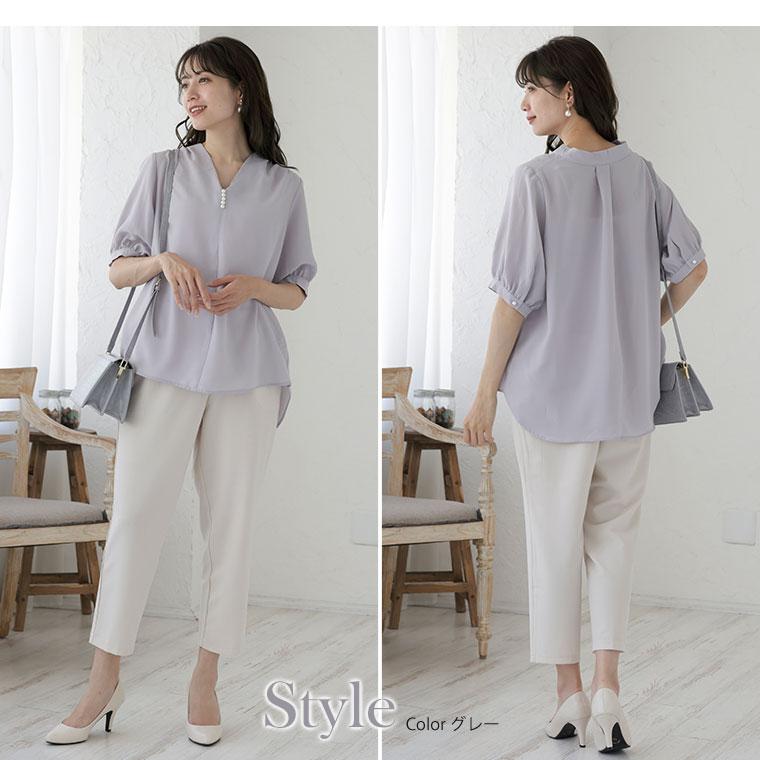 Rin 大きいサイズ レディース ブラウス 上品に華やぐ アクセいらず 首元パール付き シャツ トップス LL 3L 4L 5L 6L 夏 夏物 夏服 : 大きいサイズ レディース マリリン ...