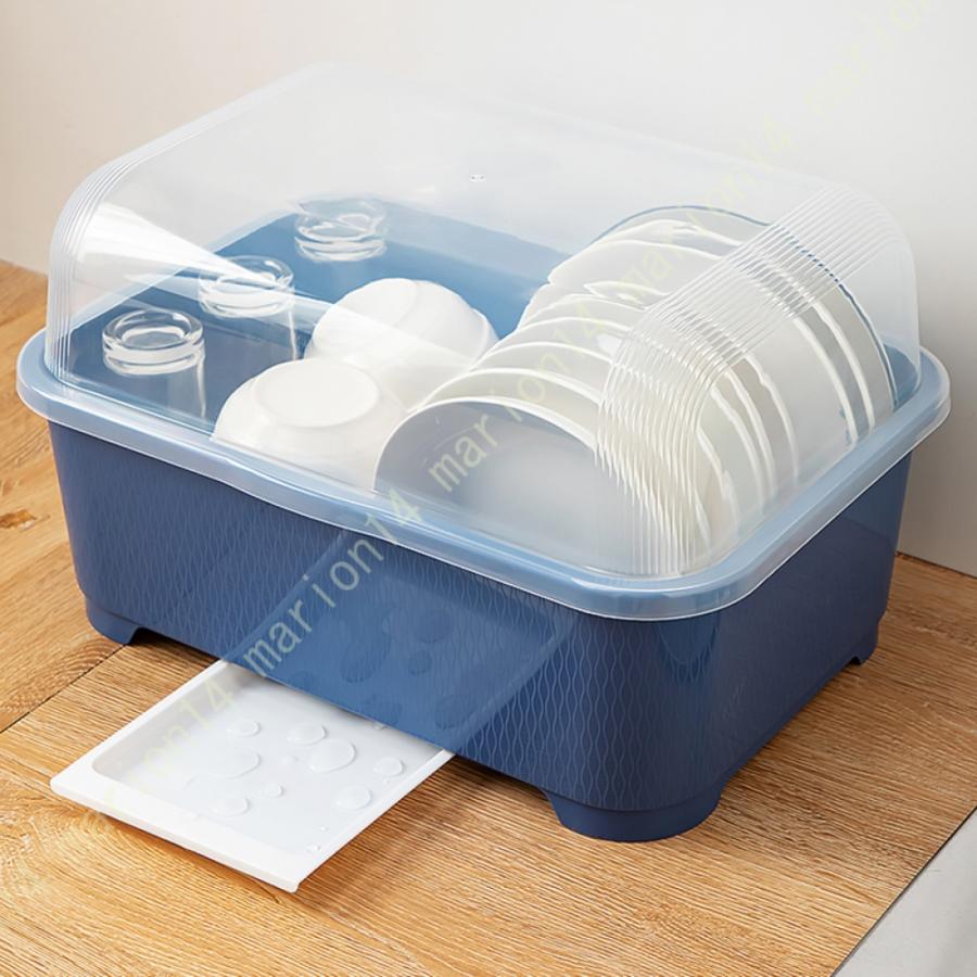 水切りかご フタ付き トレー付き 水切りラック キッチンラック 水切りラック 大容量 食器を置く 食器棚 収納ボックス 食器立て 皿立て 多機能かご :ohJ-h4k-STB7B:Marion ...