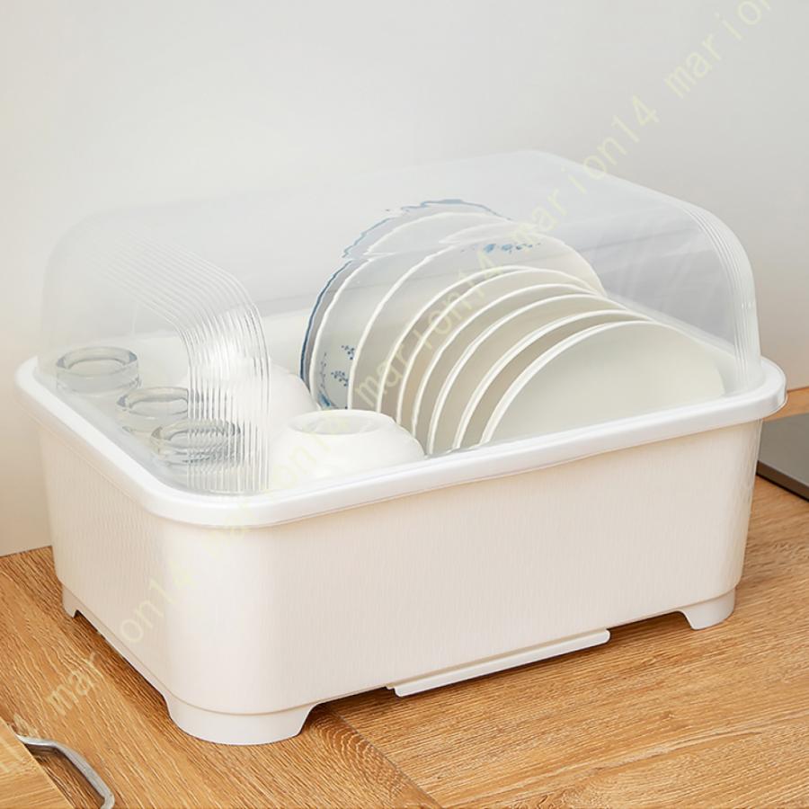 水切りかご フタ付き トレー付き 水切りラック キッチンラック 水切りラック 大容量 食器を置く 食器棚 収納ボックス 食器立て 皿立て 多機能かご : ohj-h4k-stb7b ...