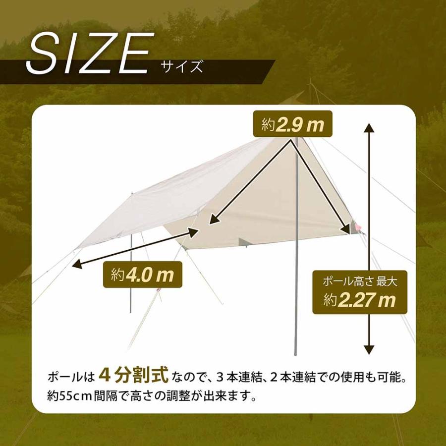 タープ テント 長方形 3m 庭 キャンプ アウトドア ポール付き ペグ