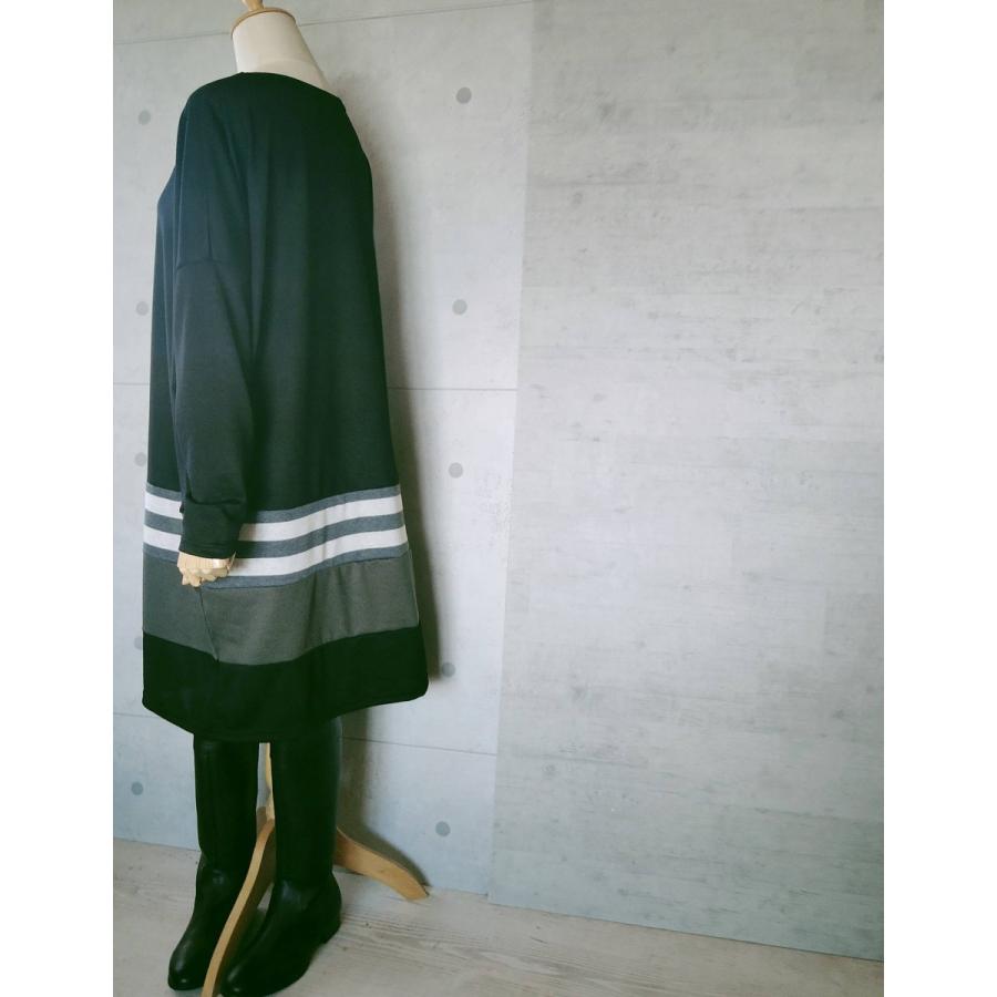 大きいサイズ チュニック ワンピース 40代 50代 大人 丸首 長袖 ボーダー 配色 オーバーサイズ ナチュラル カットソ 秋 ニットソー ゆったり 大きめ : torico-plus ...