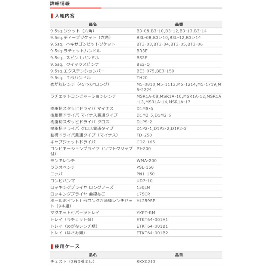KTC 9.5sq.工具セット 二輪整備向け（チェストタイプ）[56点] 【型番：SK35611XMC】 KYOTO TOOL 京都機械工具 : 丸武オンラインショップ - 通販 ...
