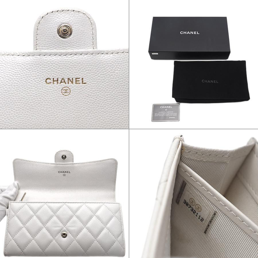 シャネル マトラッセ クラシック ロングフラップウォレット AP0241 キャビアスキン ホワイト×ゴールド金具 【丸万質舗 ...