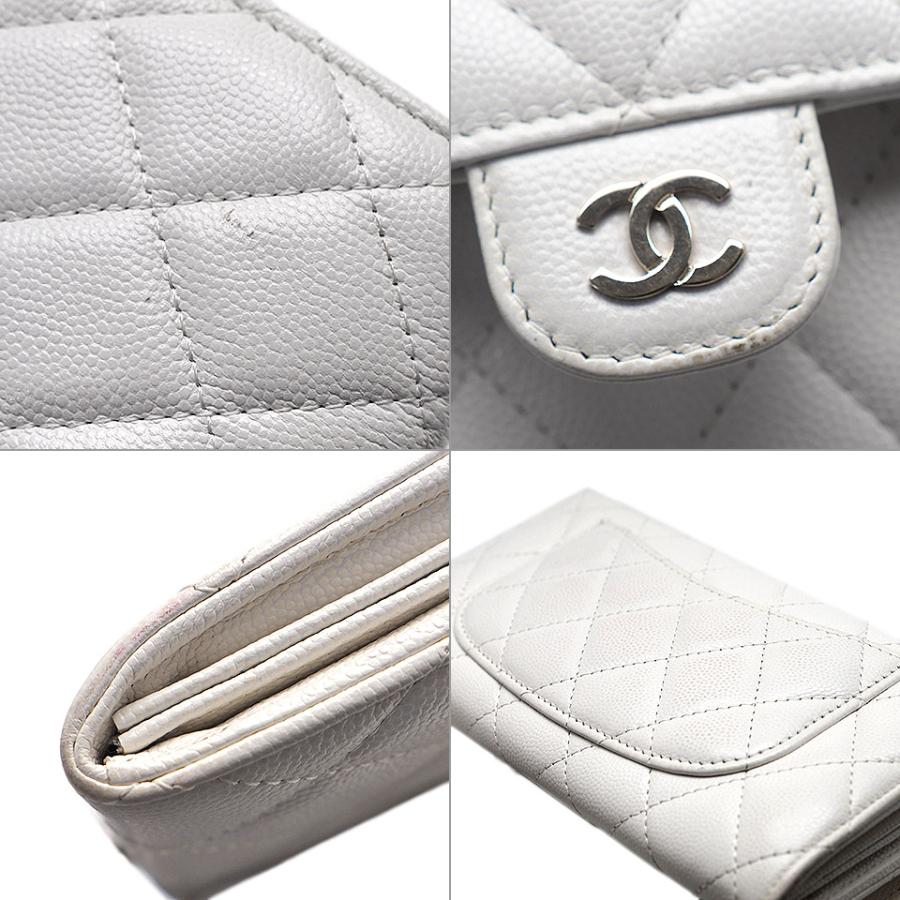 シャネル マトラッセ クラシック ロングフラップウォレット AP0241 キャビアスキン ホワイト×ゴールド金具 【丸万質舗 ...