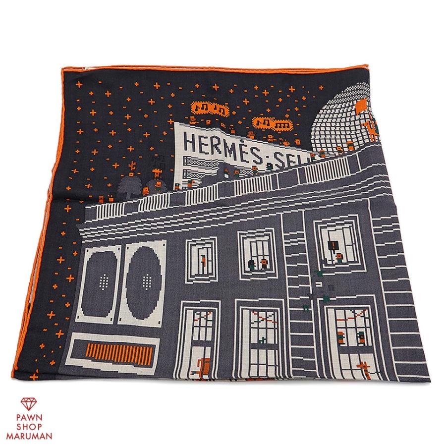 HERMES エルメス カレ：Faubourg Party 103808T 01 カシミヤ70% シルク30% グレー×オレンジほか W100cm×H100cm 【丸万質舗】 : 丸万質舗 ...