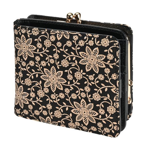 印傳屋 印伝 甲州印伝 上原勇七 INDEN 財布 二つ折り がまぐち 印傳財布 1608 クレマチス 黒地×白漆 鹿革 本革 レザー 花柄 ブランド YM01 : 丸島商事インターネット事業 ...