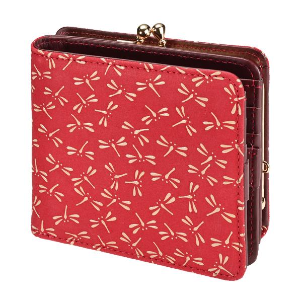 印傳屋 印伝 甲州印伝 上原勇七 INDEN 財布 二つ折り がまぐち 印傳財布 1608 とんぼ 赤地×白漆 鹿革 本革 レザー 和柄 ブランド YM01 : 丸島商事インターネット事業部 ...