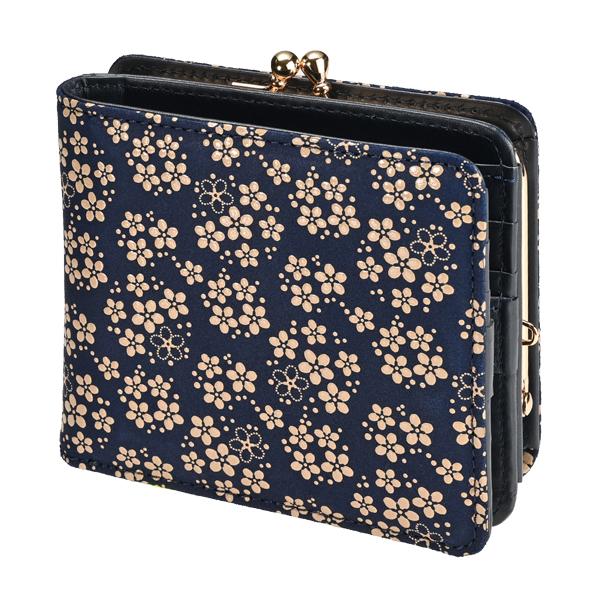 印傳屋 印伝 甲州印伝 上原勇七 INDEN 財布 二つ折り がまぐち 印傳財布 1608 忘れな草 勿忘草 紺地×白漆 鹿革 本革 レザー 花柄 ブランド YM01 : 丸島商事 ...