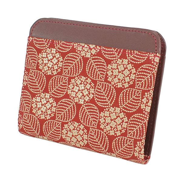 印伝 甲州印伝 印傳屋 上原勇七 財布 二つ折り財布 2219 あじさい 赤地×白漆 鹿革 本革 レザー 花柄 ブランド 冬物 冬ギフト クリスマス 贈り物 YM02 印傳屋（INDEN-YA） 印伝 甲州印伝 上原勇七 財布 二つ折り財布 印伝