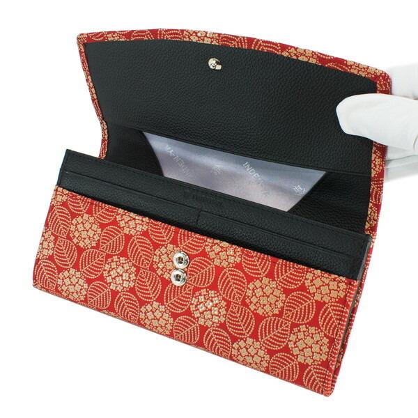 印伝 甲州印伝 印傳屋 上原勇七 財布 長財布 束入れ 2314 あじさい 紫陽花 赤地×白漆 鹿革 本革 レザー 花柄 ブランド 冬物 冬ギフト クリスマス 贈り物 YM02 印傳屋（INDEN-YA） 印伝 甲州印伝 上原勇七 財布 長財布 印伝財布 束