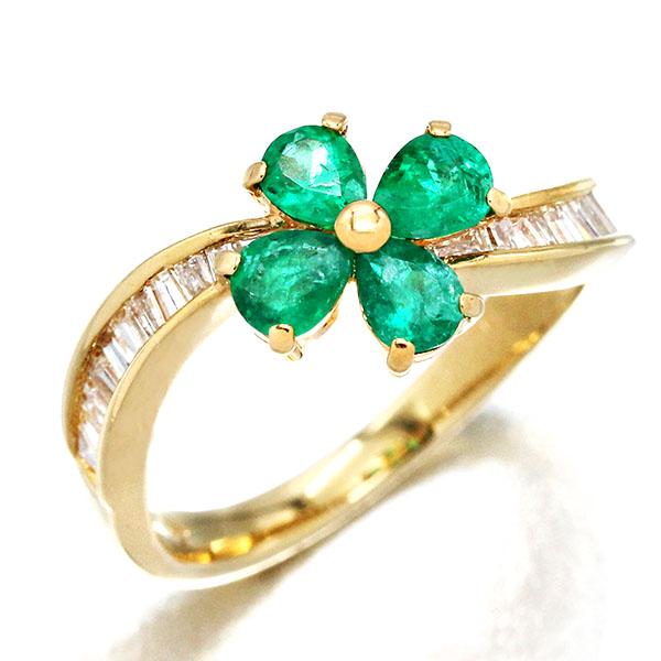 K18YG クローバーモチーフ エメラルド ダイヤモンド リング 12号 E0.67ct D0.31ct イエローゴールド750 指輪 宝石 : 質 丸滝 - 通販 - Yahoo!ショッピング