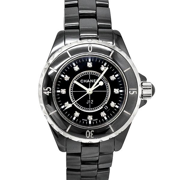 J12 シャネル CHANEL デイト H1625 ブラック文字盤 12Pダイヤ ブラックセラミック/SS レディース腕時計 クォーツ ...