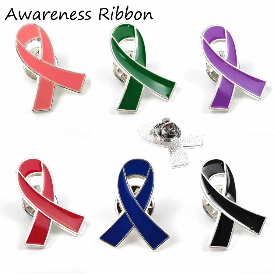 リボンピンバッジ シンプル 全6色 アウェアネスリボン 乳がん啓発 Y2位 チャリティー Awareness Ribbon ピンズ 環境保護 ...