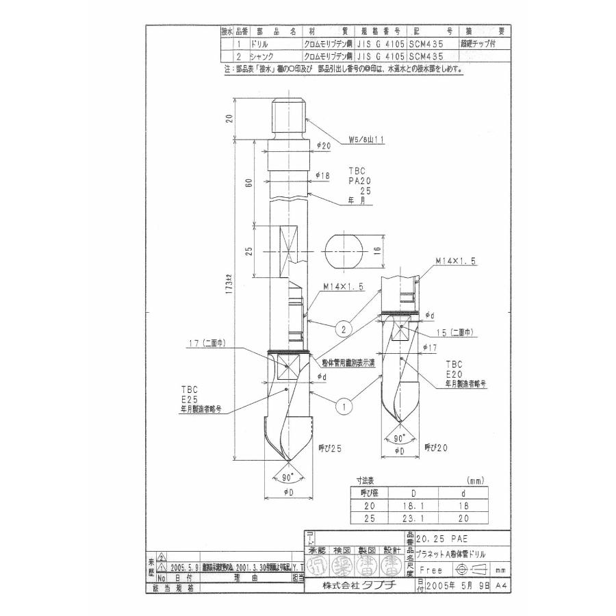 タブチ 【20 PAE】 TABUCHI A形電動穿孔機用部品粉体管用ドリル 工具 埋設用給水商品 : 換気扇の通販ショップ プロペラ君 - 通販 - Yahoo!ショッピング