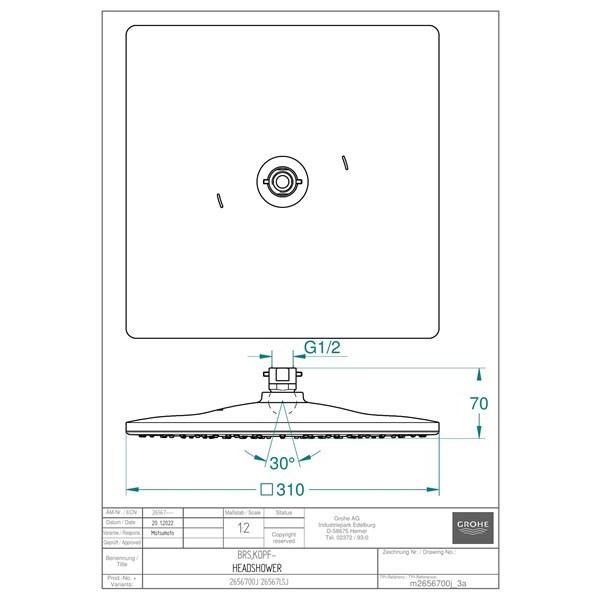 GROHE[グローエ] シャワー【2656700J】ヘッドシャワー レインシャワーモノキューブ オーバーヘッドシャワー(310mm×310mm ...