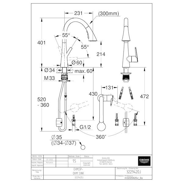 GROHE 3229420J GROHE[グローエ] キッチン用水栓ゼドラ シングルレバーキッチン混合栓 コールドスタート仕様(ヘッド引出 ...