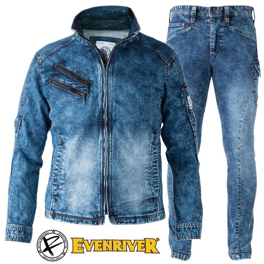 EVENRIVER イーブンリバー USD807+USD802 ストレッチ デニム 上下セット S~5L ブルゾン カーゴパンツ かんたん刺繍申込み 作業服 作業着 秋冬向き : はたらくヒト ...