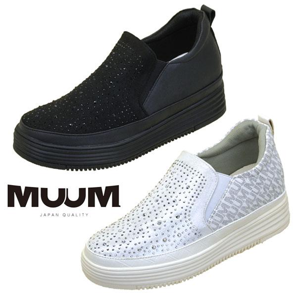 MUUM ムーム 美脚効果 7820 厚底 プラットフォーム インヒールスニーカー カジュアルシューズ レースアップ サイドフゴア ラインストーン レディース : 靴のクリックマーケット ...