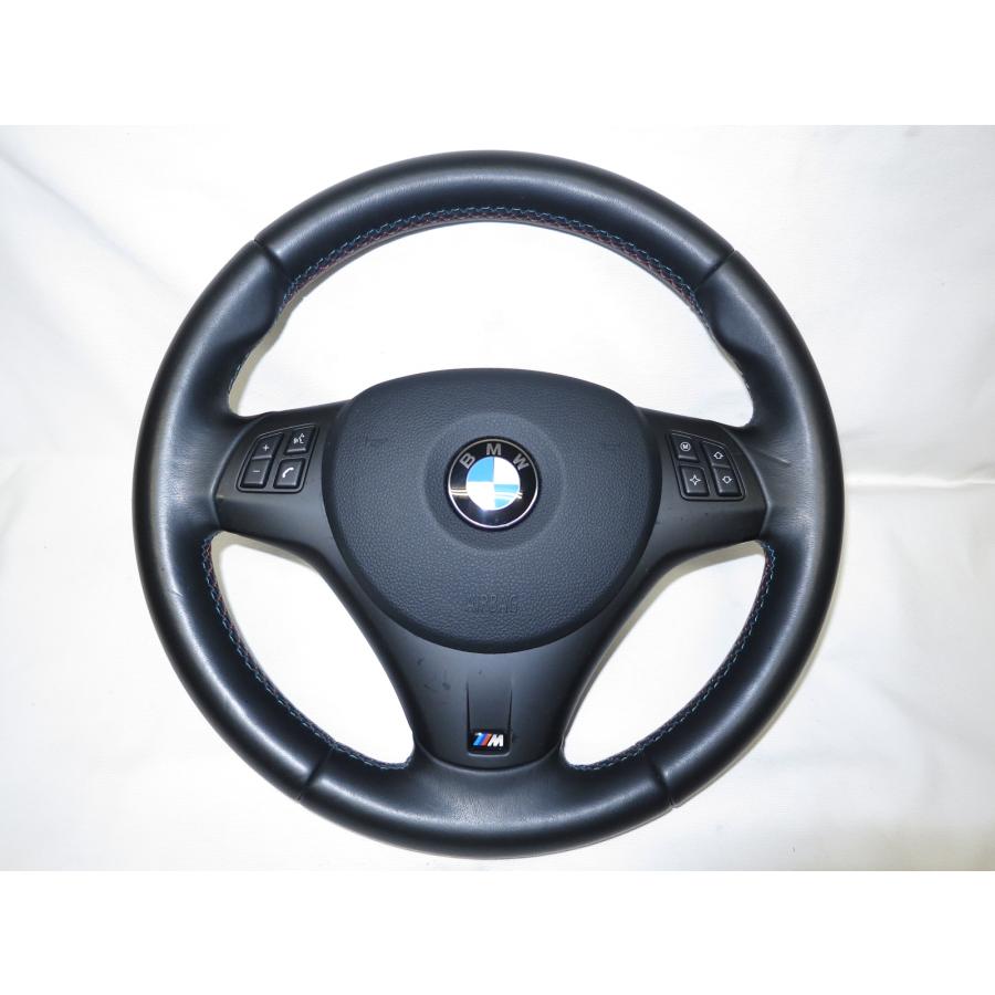 希少! Mステッチ! E92 M3 6速 MT純正 革 ステアリング ハンドル エアバックMボタン スイッチE90 E91 E93 E87 E88管理番号（W-4176）インフレーター無し ...